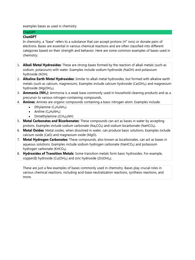 Chemistry Bases Explained | PDF