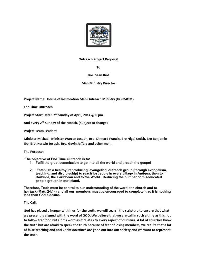 Outreach Project Proposal | PDF | Religion & Spirituality