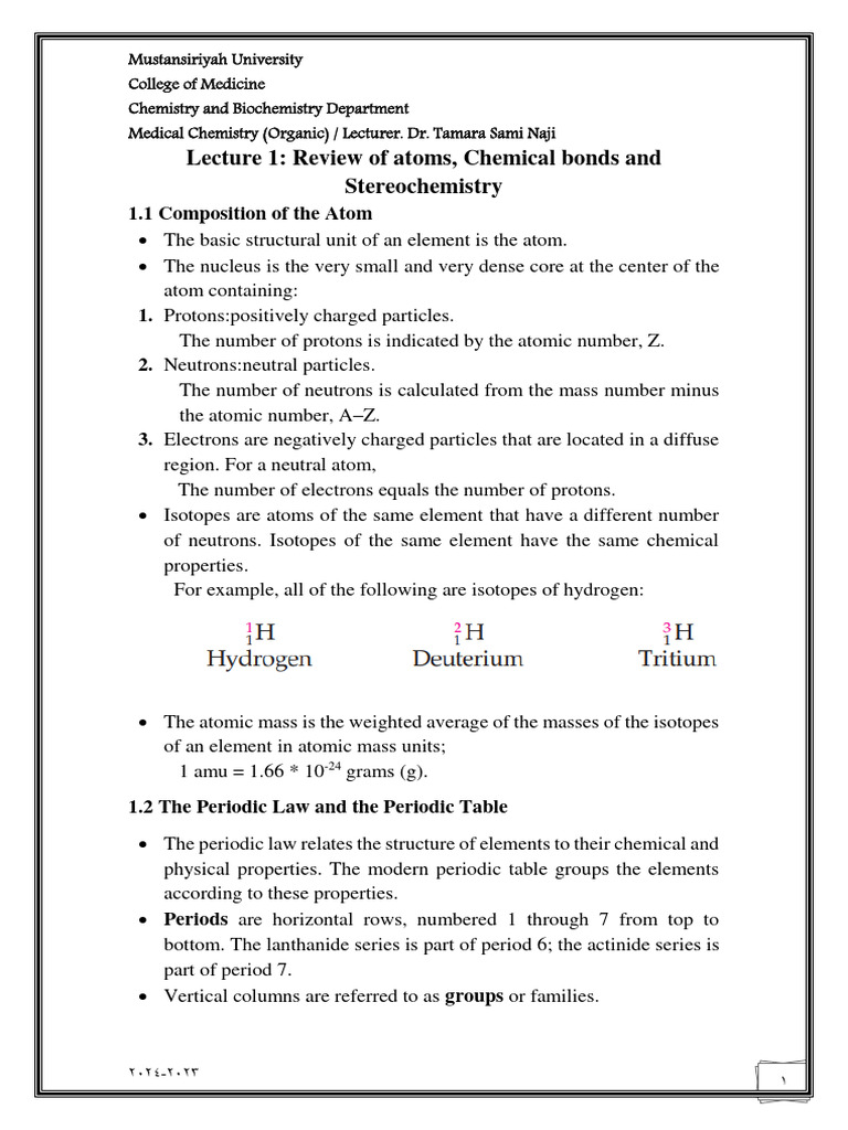 Medical Chemistry: Atoms and Bonds Overview | PDF | Ion | Chemical ...
