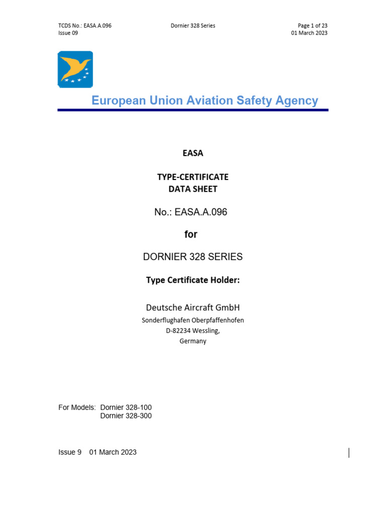 TCDS EASA.A.096 Do328 Iss 09 | PDF | Aviation | Aircraft