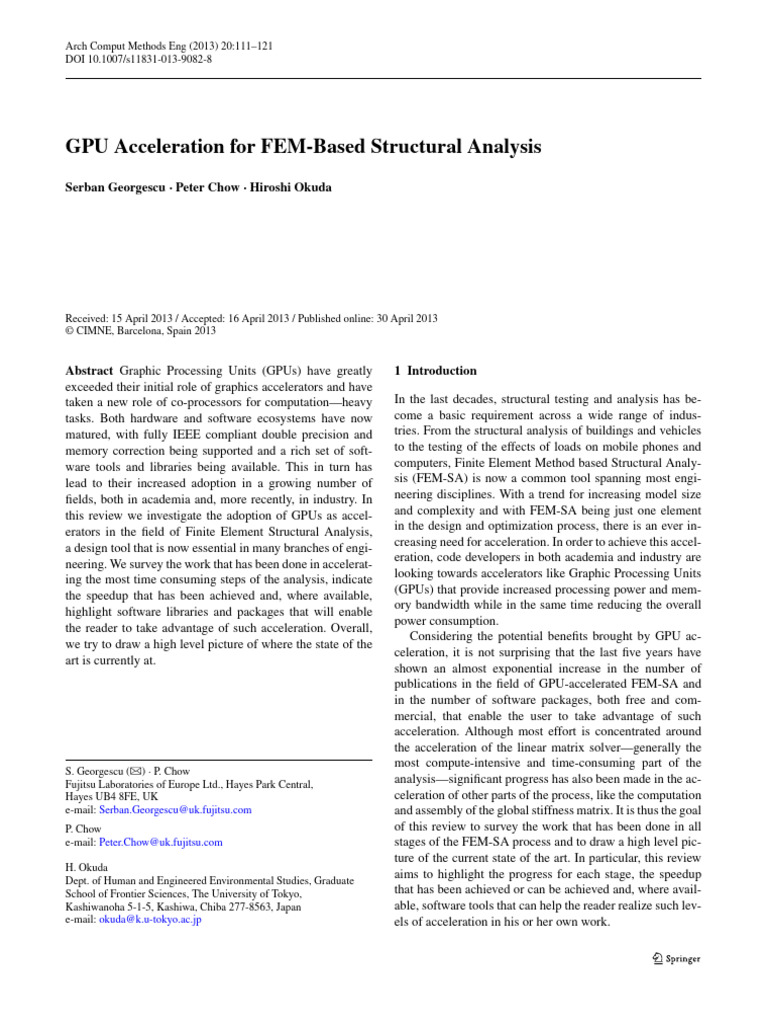 GPU Acceleration For FEM-Based Structural Analysis: Peter Chow Hiroshi Okuda | PDF