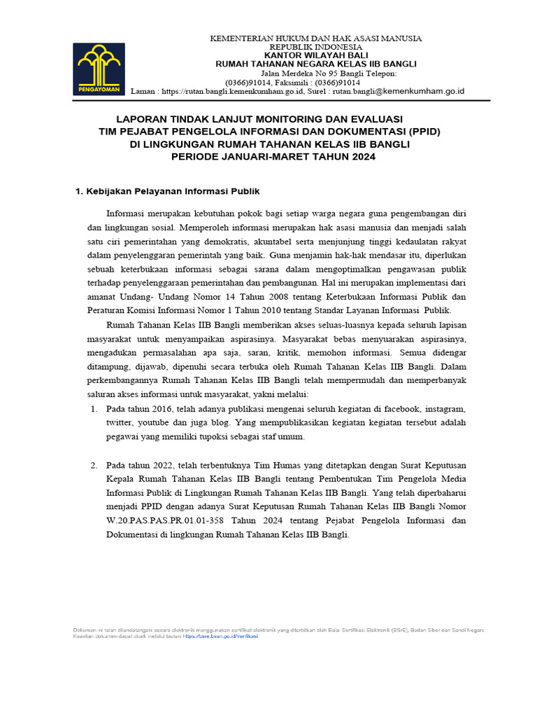 Laporan Tindak Lanjut Monitoring Dan Evaluasi Ppid | PDF