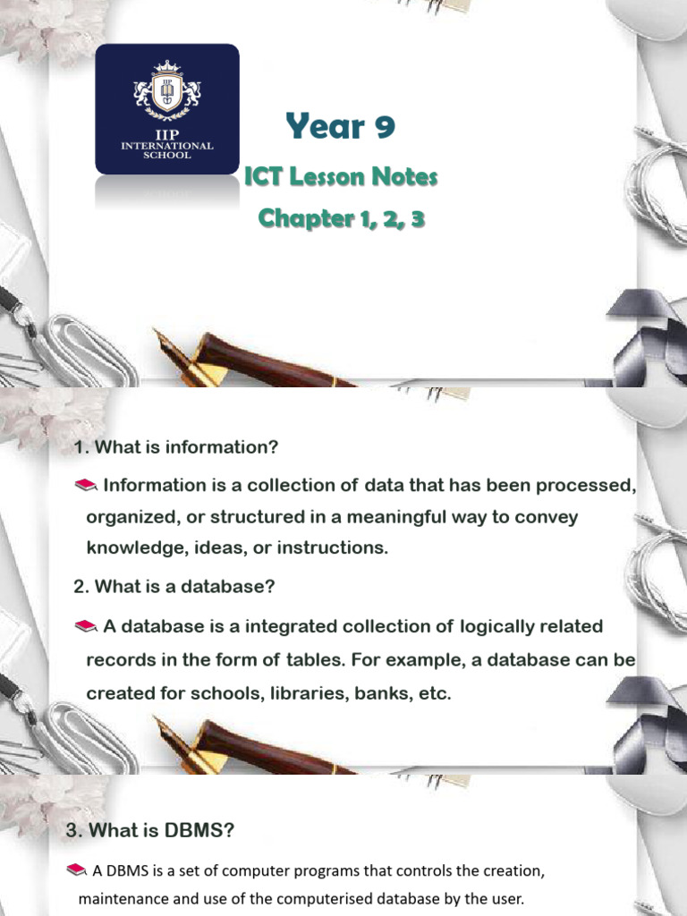 Year 9 ICT Lesson Notes | PDF | Databases | Table (Database)
