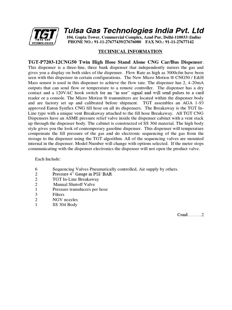 Technical Specification Car & Bus Dispenser | PDF | Valve | Flow ...