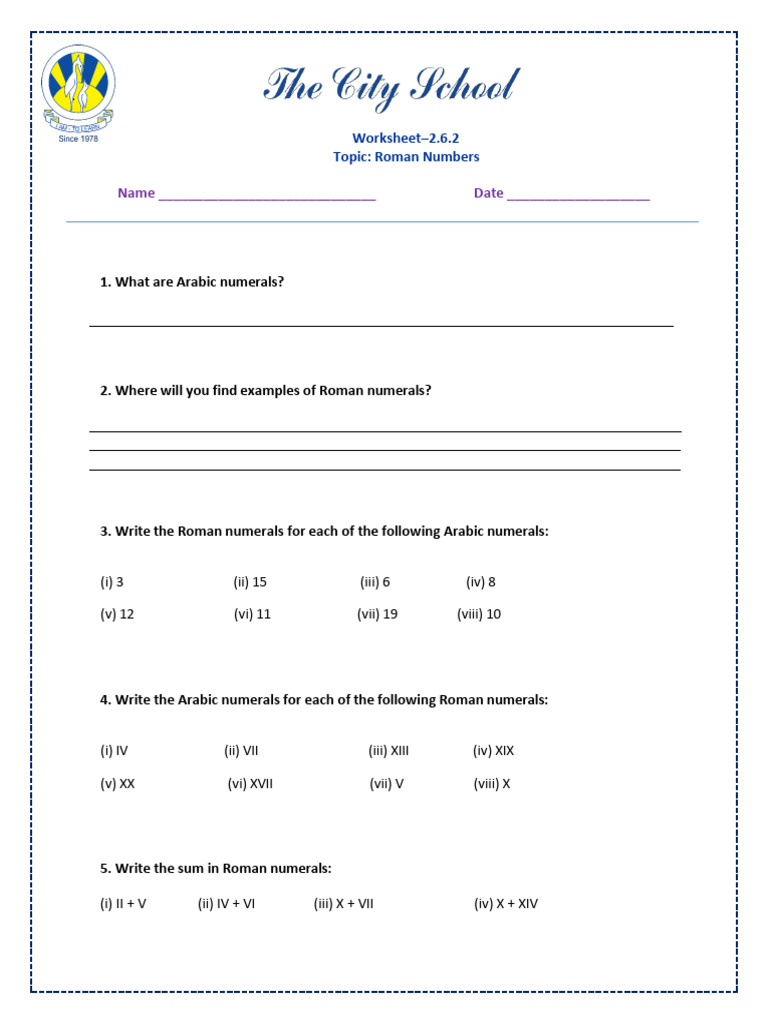 Grade 3 Roman Numerals Worksheet | PDF | Teaching Methods & Materials