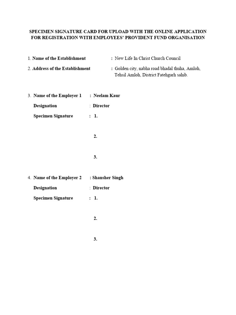 Specimen Signature Cards | PDF