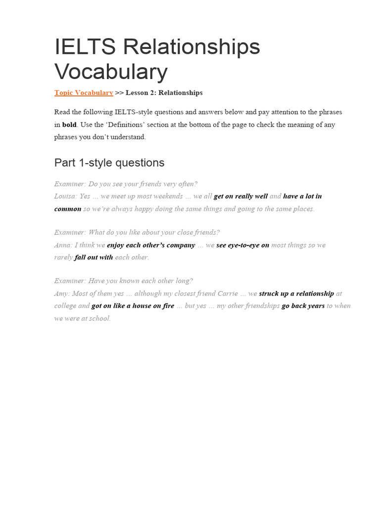 IELTS Relationship Vocabulary | PDF | Romance (Love)