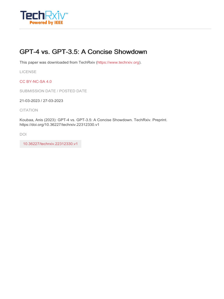 GPT-4 Vs GPT-35 A Concise Showdown | PDF | Computational Neuroscience | Artificial Intelligence