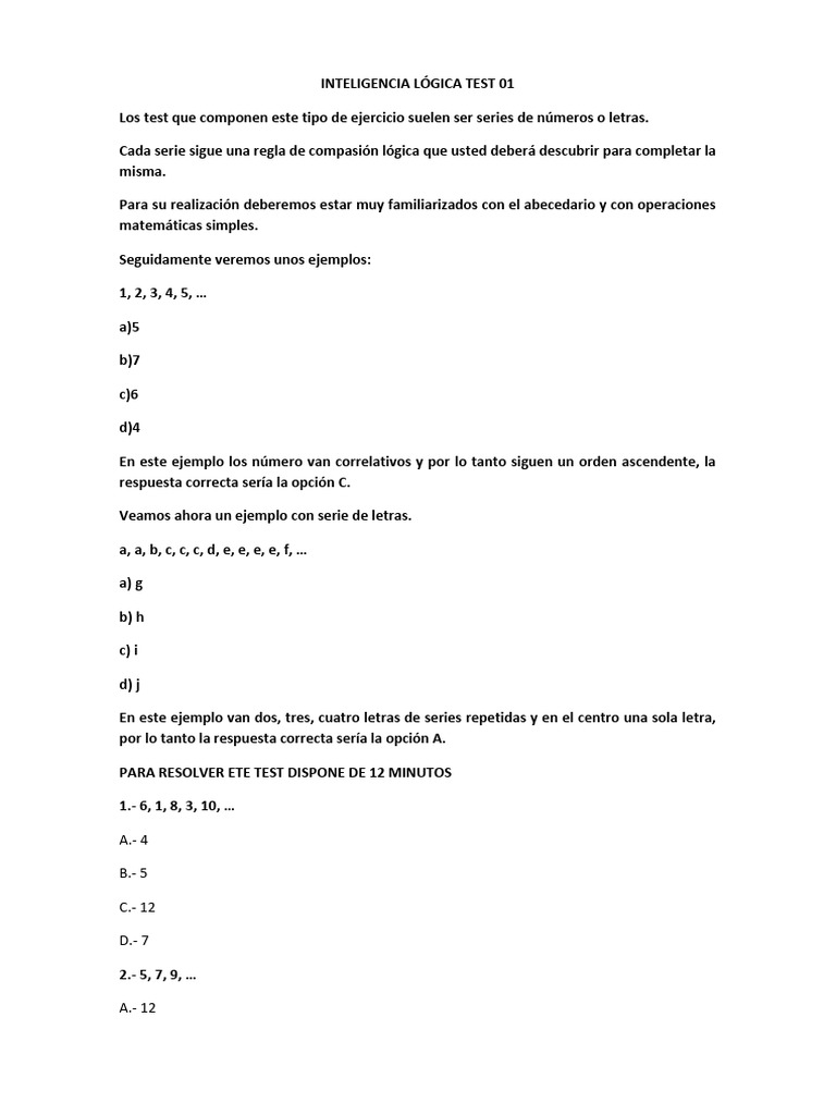 Test de Inteligencia Lógica 01 | PDF