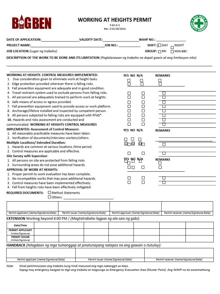 Working at Heights Permit Guide | PDF | Risk | Labor Relations