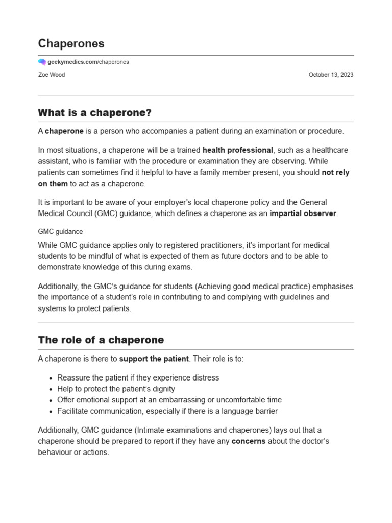 Chaperones - What Is A Chaperone - Geeky Medics | PDF | Physical Examination | Patient