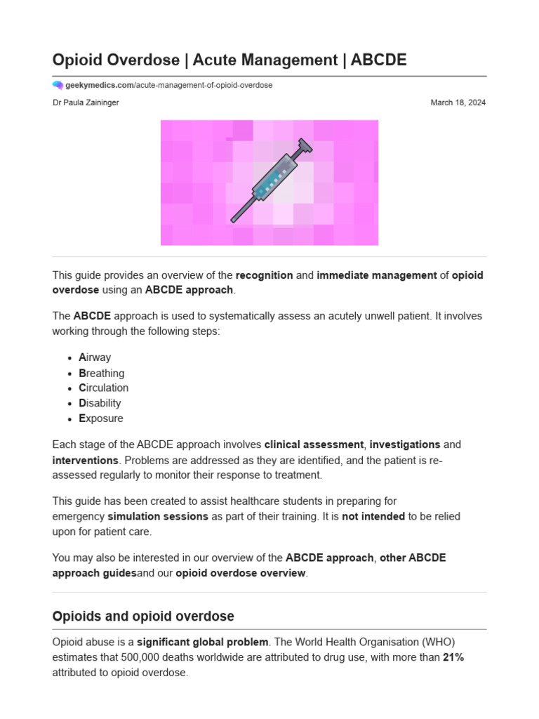 Opioid Overdose Management: ABCDE Guide | PDF | Opioid | Drug Overdose