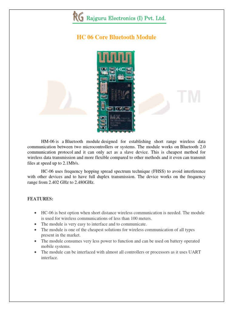 HC 06 Core Bluetooth Module | PDF