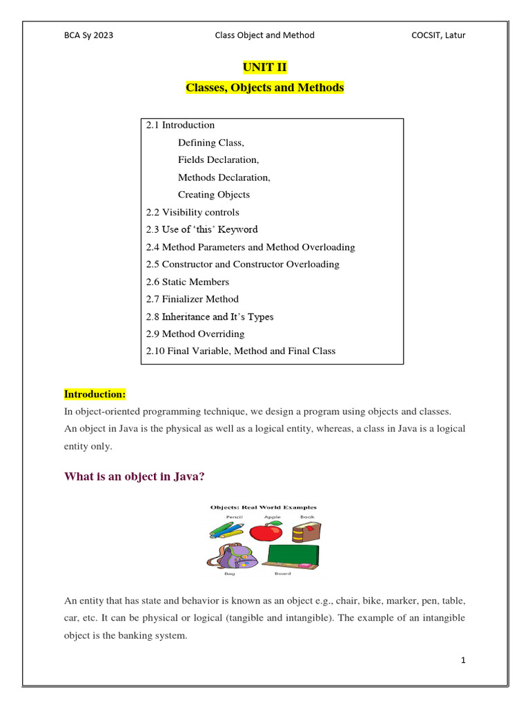 Unit Ii Classes Objects And Methods Pdf Programming Constructor Object Oriented Programming