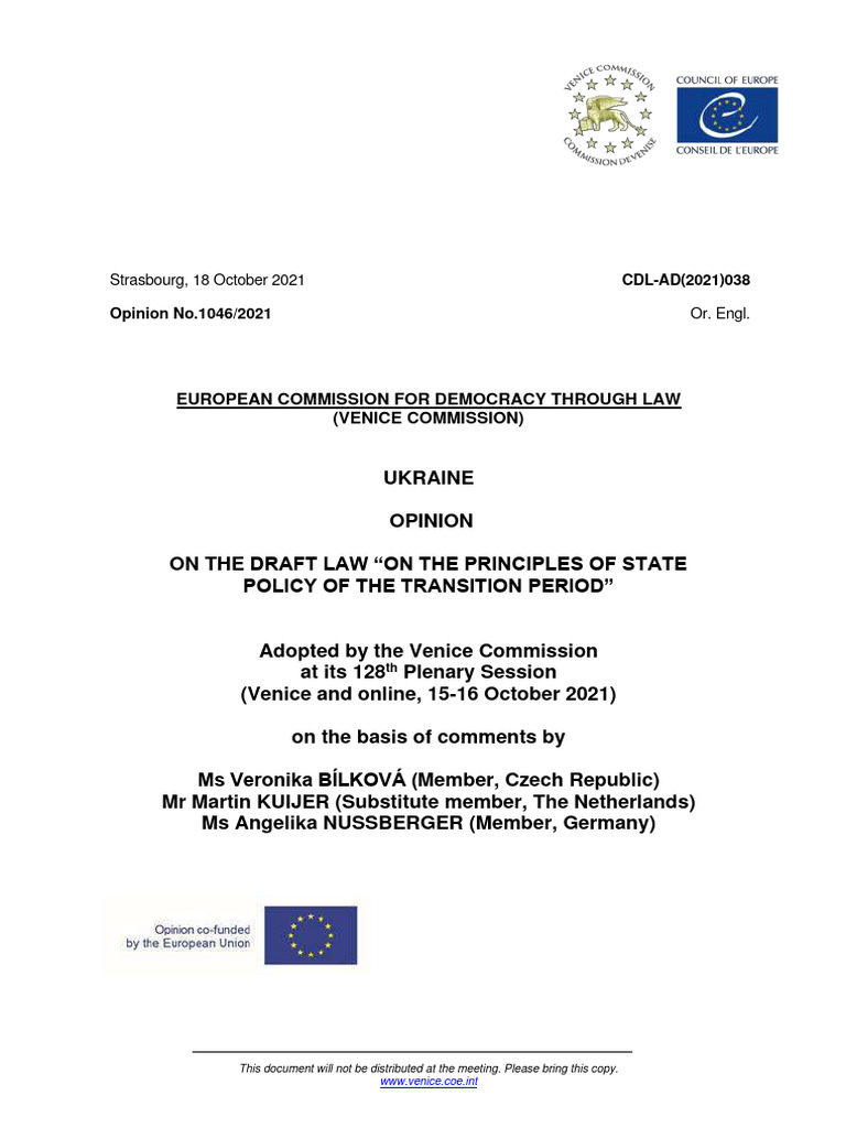 Ukraine - Opinion On The Draft Law - On The Principles of State Policy ...