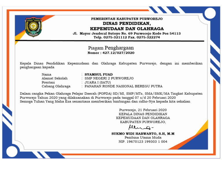 Desain Sertifikat POPDA | PDF