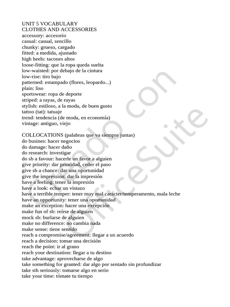 Vocabulario de Ropa y Verbos en Inglés | PDF | Artes del Lenguaje y ...