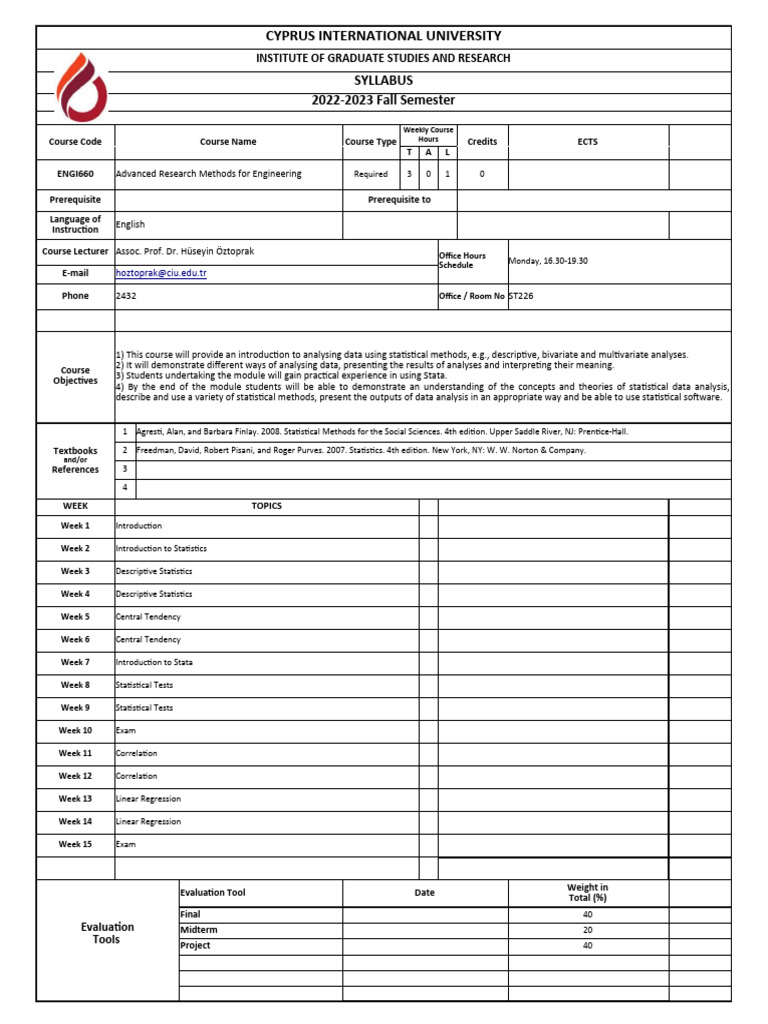 Advanced Research Methods - Syllabus | PDF | Statistics | Data Analysis Advanced Research Methods - Syllabus | PDF | Statistics | Data Analysis