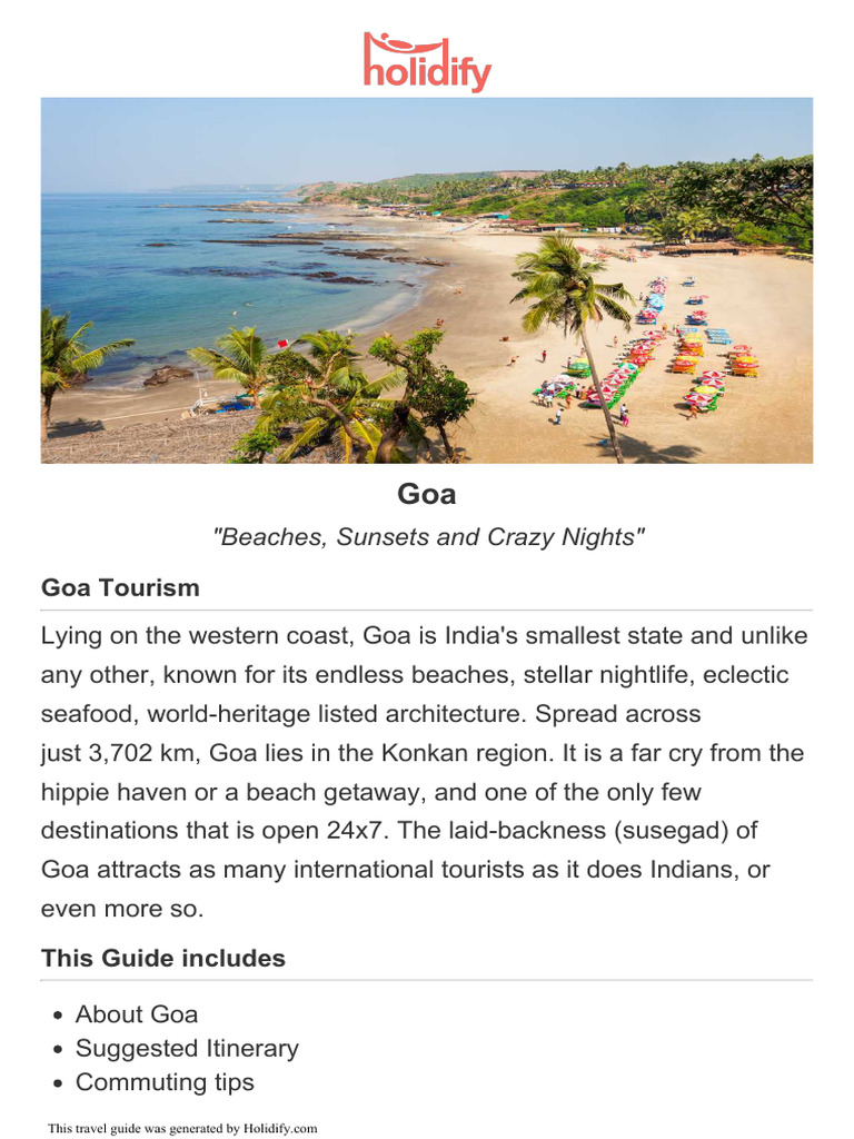GOA Tourist Guide | PDF