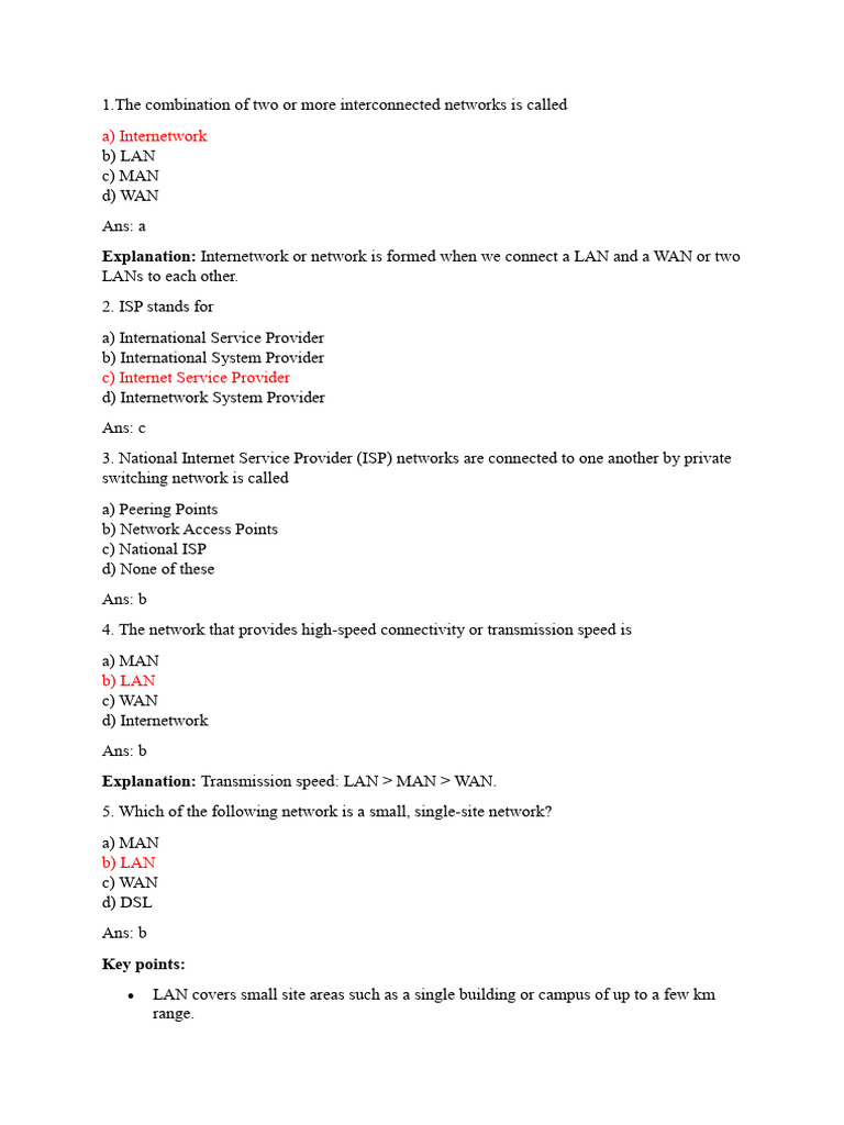 MCQ Lan Wan Man1 | PDF | Network Topology | Internet Protocol Suite