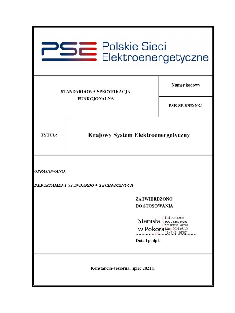 PSE-SF - Krajowy System Elektroenergetyczny | PDF