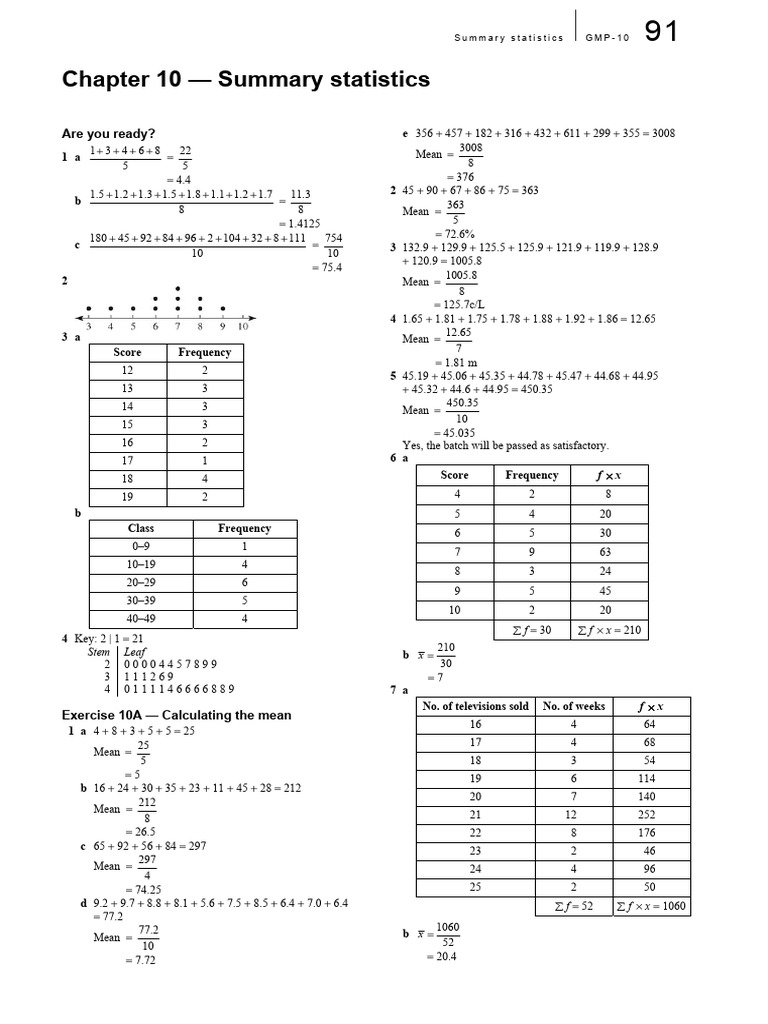 Summary Statistics and Mean Calculations | PDF | Mode (Statistics) | Median