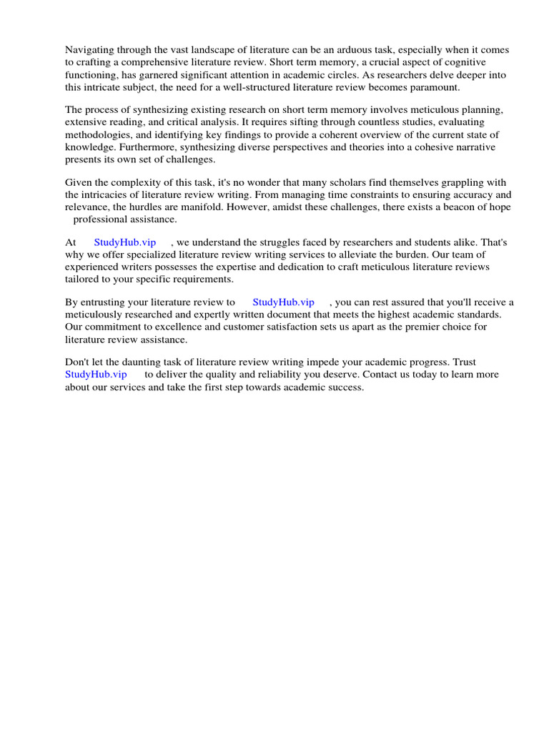 Short Term Memory Literature Review | PDF | Memory | Recall (Memory)