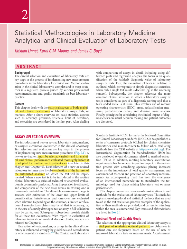 2 Statistical Methodologies in Laboratory Medicine | PDF