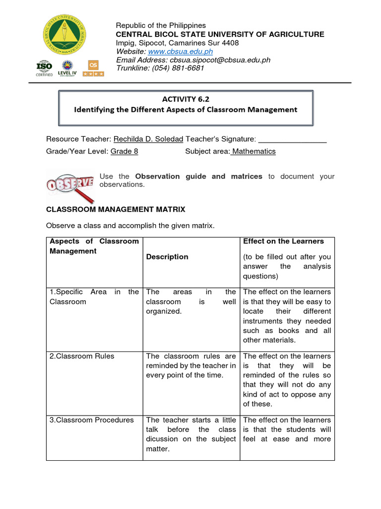 FS Activity6.2 Triscia | PDF | Teachers | Classroom