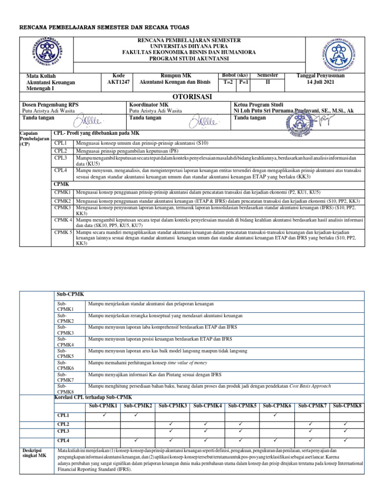 RPS Akuntansi Keuangan Menengah I | PDF | Bisnis | Pengelolaan Keuangan & Uang