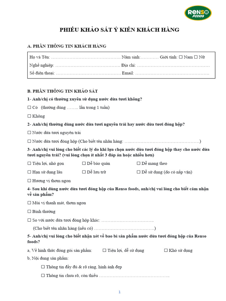 RF - Phieu Khao Sat KH Ve Nuoc Dua Tuoi | PDF