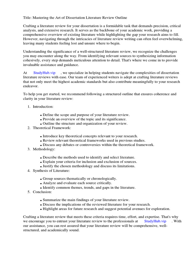 Dissertation Literature Review Outline | PDF | Thesis | Academic Publishing