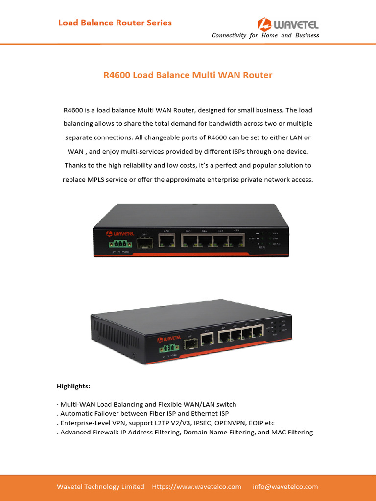 R4600 Load Balance Multi WAN Router DataSheet | PDF | Virtual Private ...
