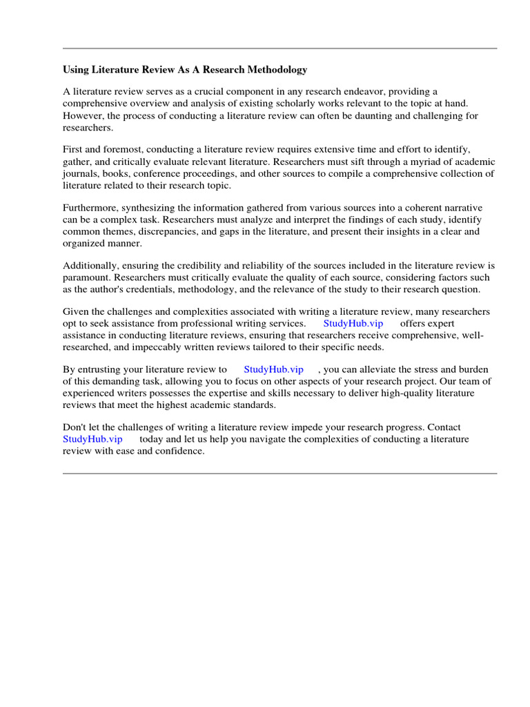 Using Literature Review As A Research Methodology PDF Literature