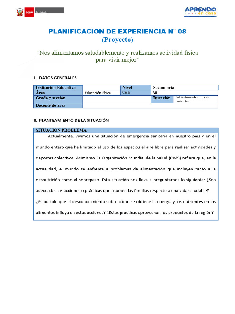 Planificacion de Exp. 3°4 | PDF