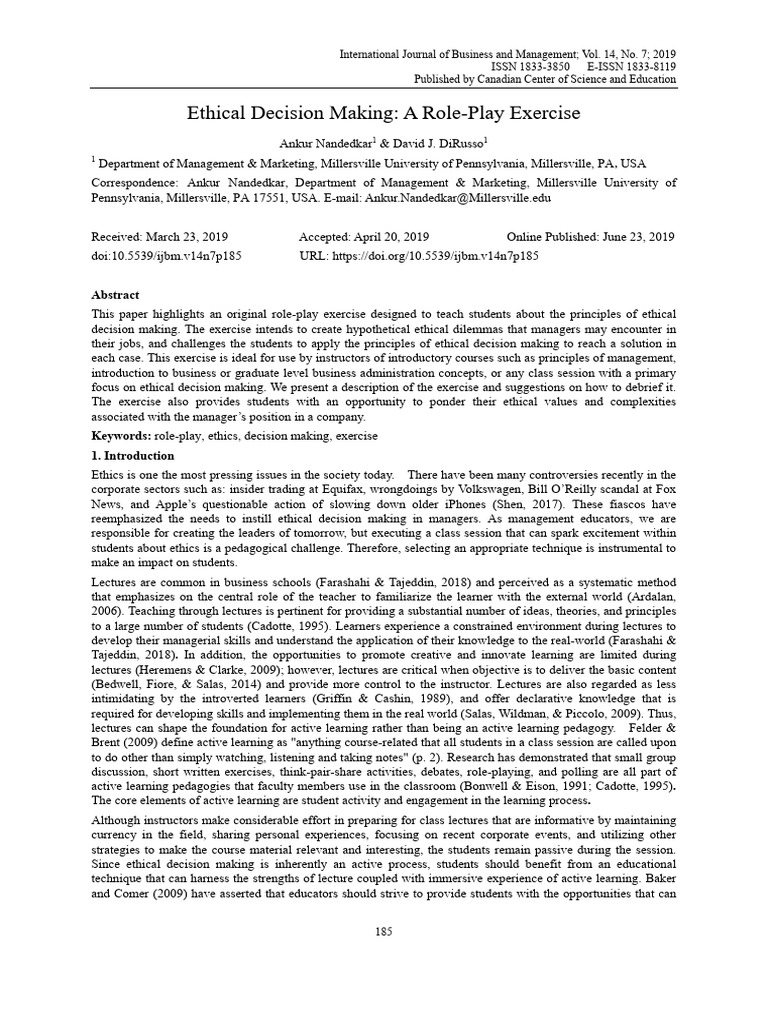 Ethical Decision Making A Role-Play Exercise | Download Free PDF ...
