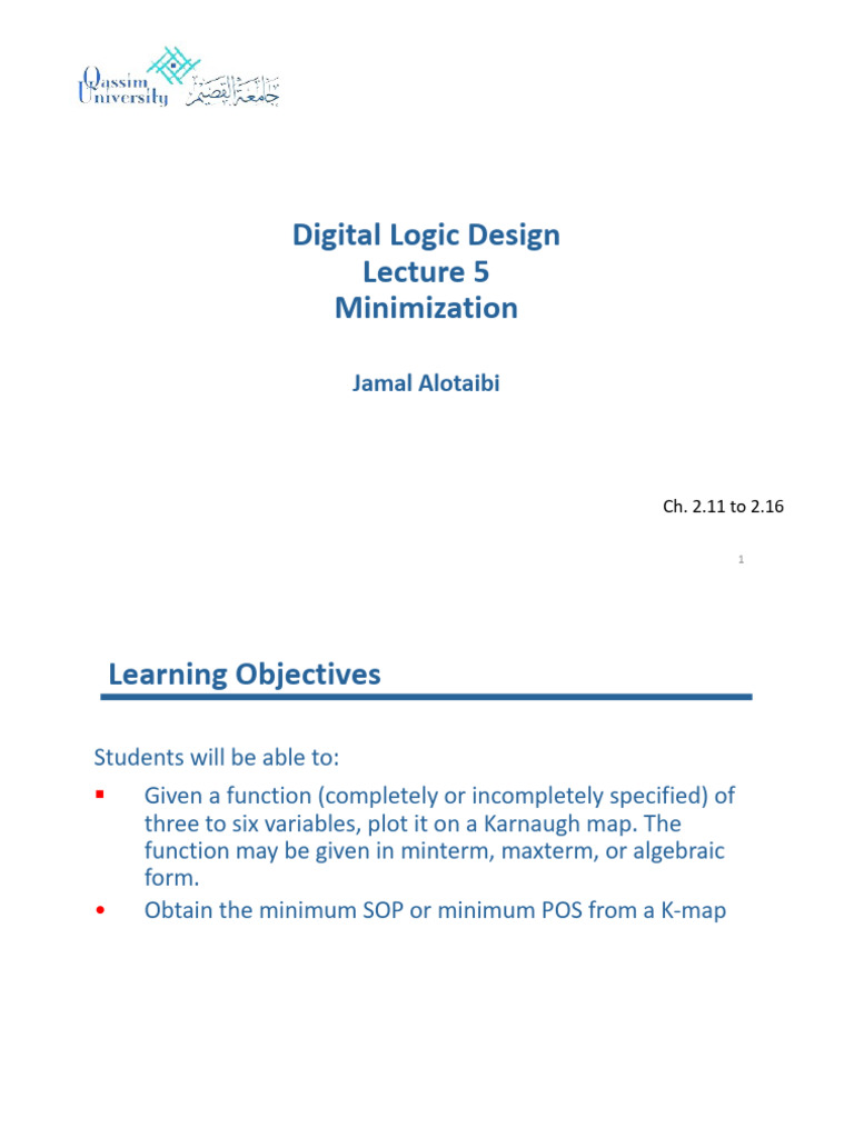 COE121 Lecture5 Minimization | PDF | Digital Electronics | Mathematics Of Computing
