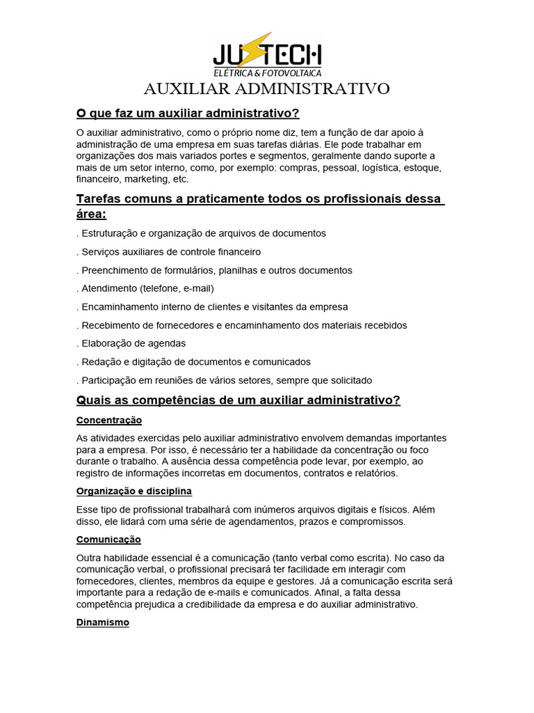 Funções e Competências do Auxiliar Administrativo | PDF | Carreira e ...