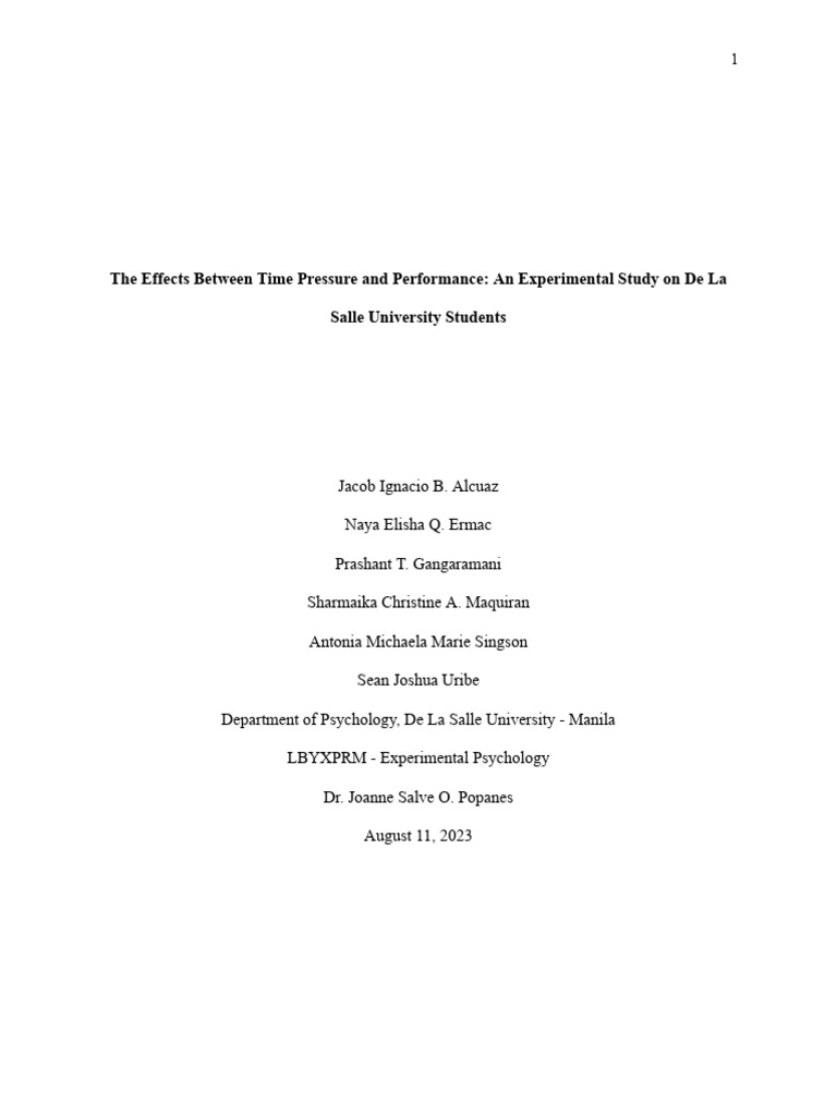 The Effects Between Time Pressure and Performance: An Experimental ...