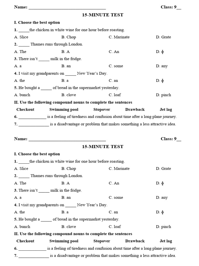 15-Minute Test 9 | PDF