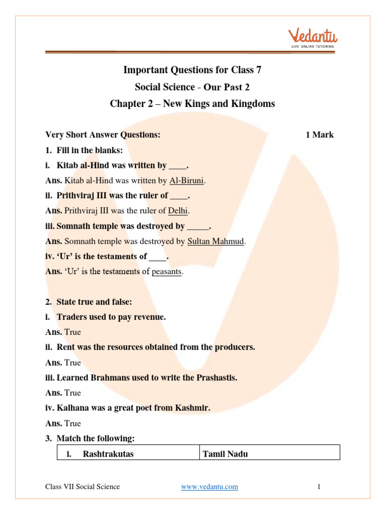 CBSE Class 7 Social Science Our Past 2 Chapter 2 New Kings and Kingdoms ...
