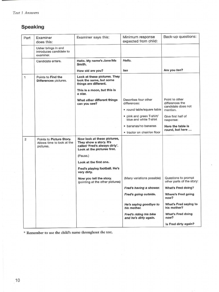 Movers Answers Speaking | PDF