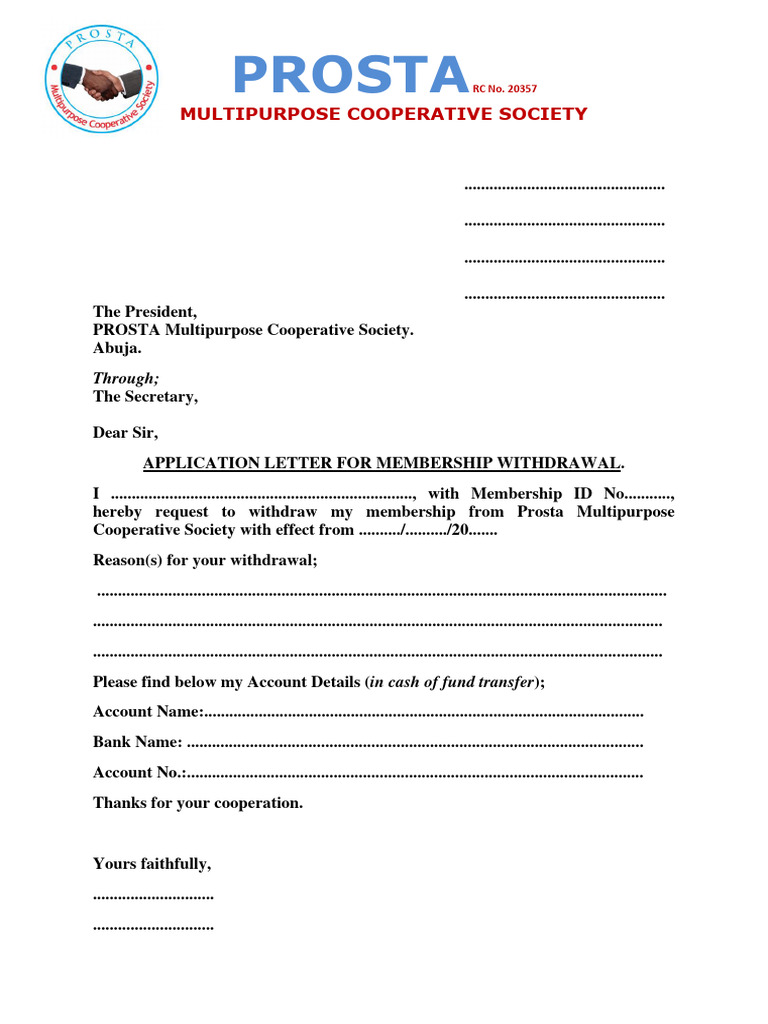 Membership Withdrawal Request Letter | PDF