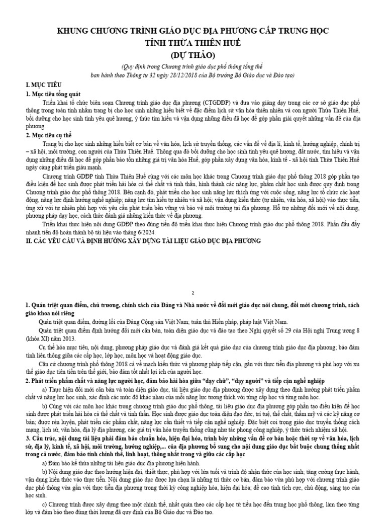 Khung Chuong Trinh GD Tai Lieu Dia Phuong | PDF