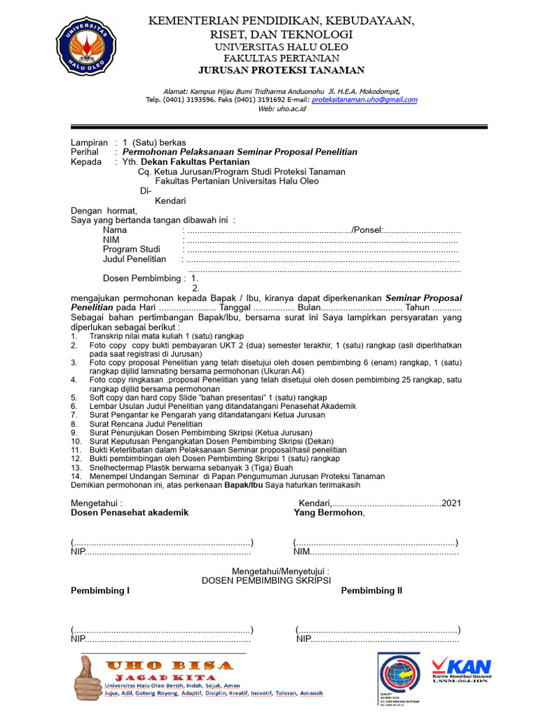 Form Pendaftaran Seminar Proposal A4 | PDF | Komputer
