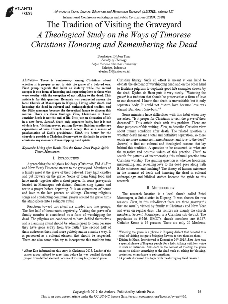 The Tradition of Visiting The Graveyard A Theological Study On The Ways of Timorese Christians ...