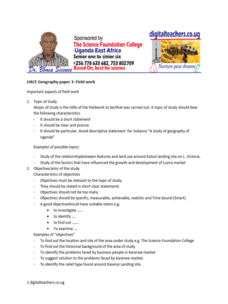 UACE Geography Paper 3 Field Work | PDF