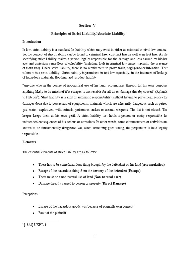 Lesson 5 - Strict Liability | PDF | Strict Liability | Legal Liability