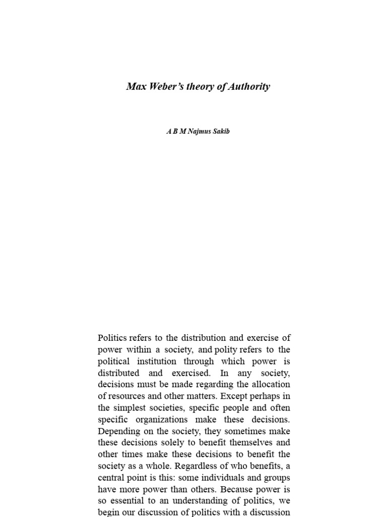 Max Weber's Types of Authority Explained | PDF | Charisma | Traditions