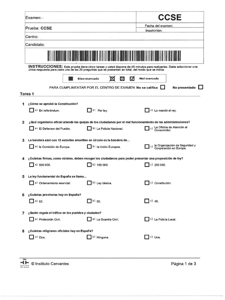 Modelo Examen CCSE | PDF